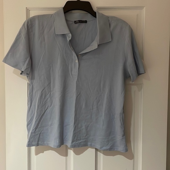 Zara | Tops | Zara Light Blue Collared Cotton Tshirt In Size Small ...
